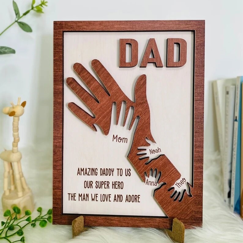 Personalized Dad Handprint Wood Sign With Kids Name For Father's Day ...