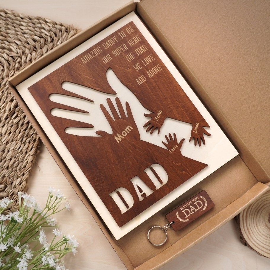 Personalized Dad Handprint Wood Sign With Kids Name For Father's Day ...